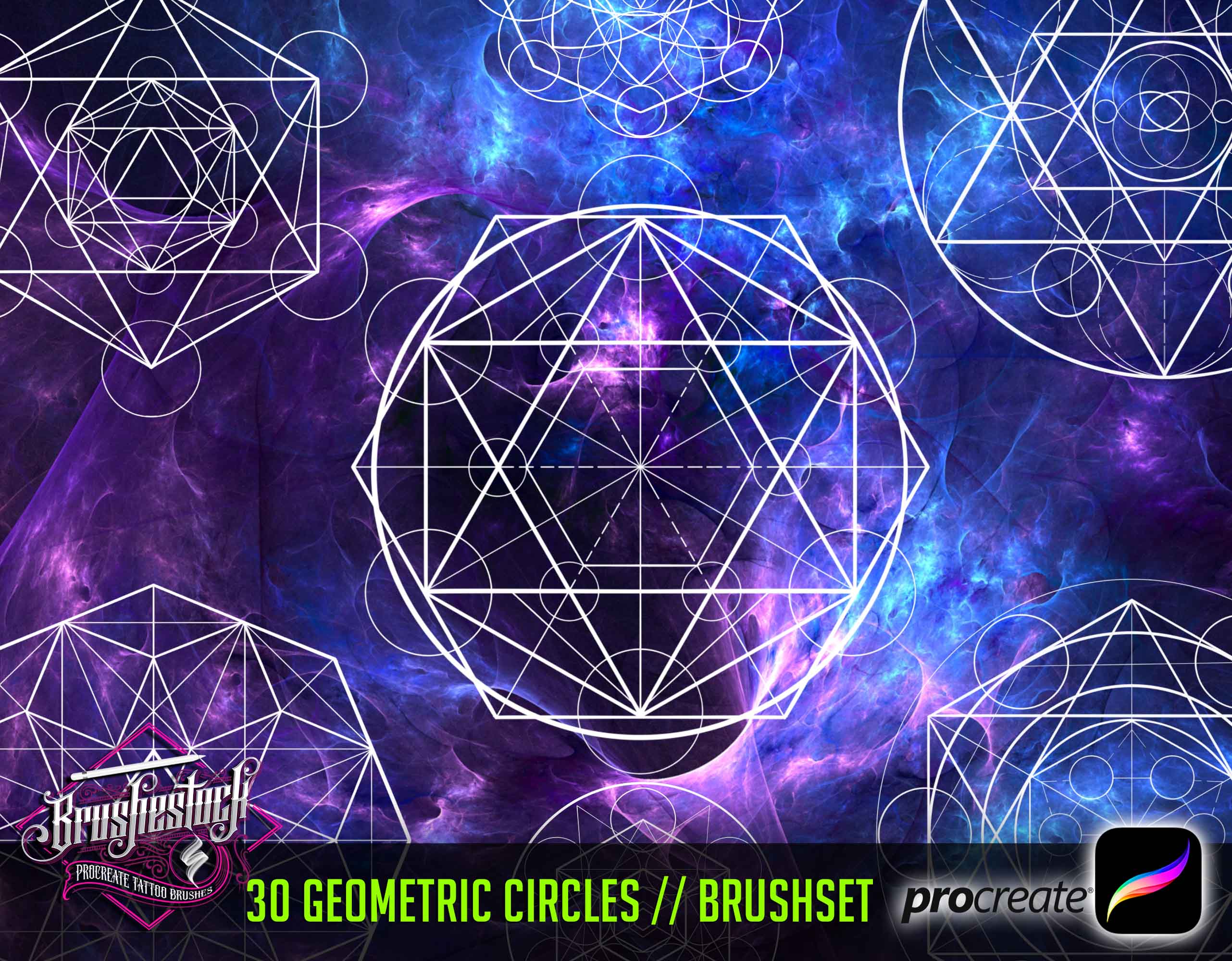 30 Geometric Circles Tattoo Procreate Brushes for iPad and iPad pro – Brushestock