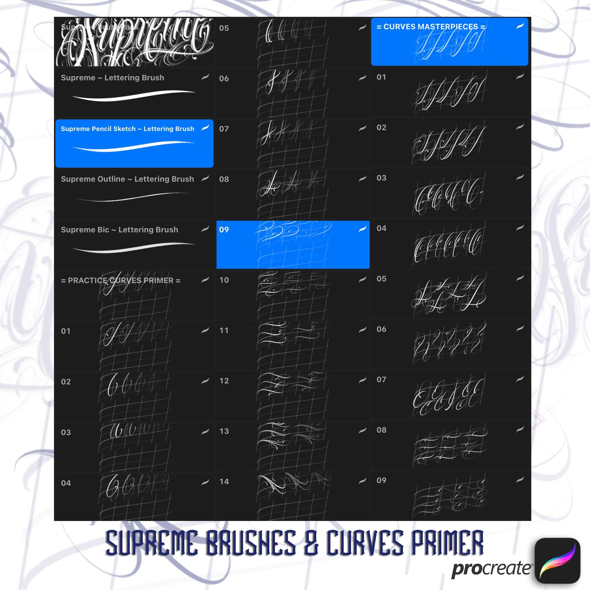 BrushPack - Supreme Lettering Tattoo for Procreate app for Tattoo Artists – Brushestock
