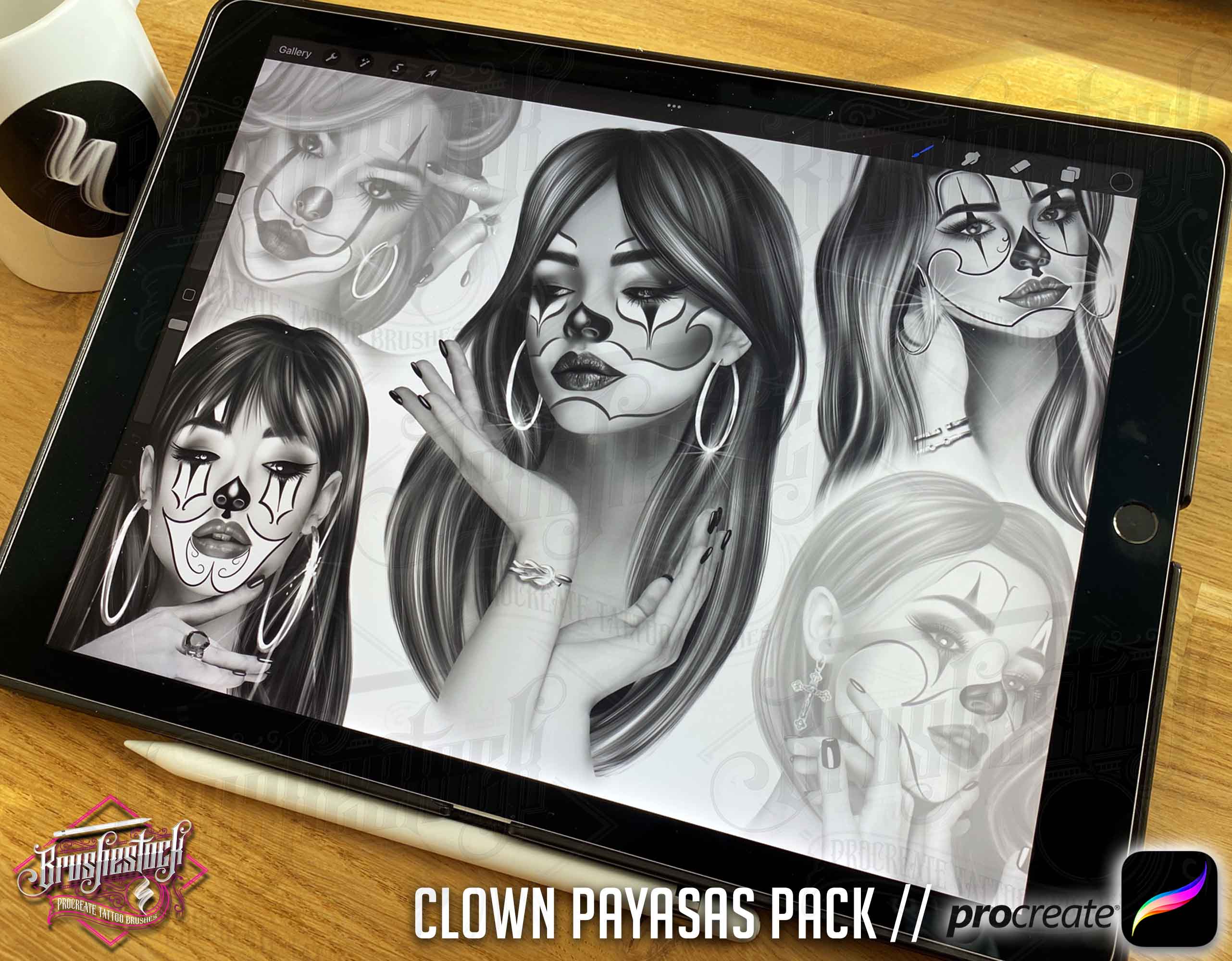 26 Payasas Clowns Girls Chicano Tattoo Procreate Brushes for iPad and ...