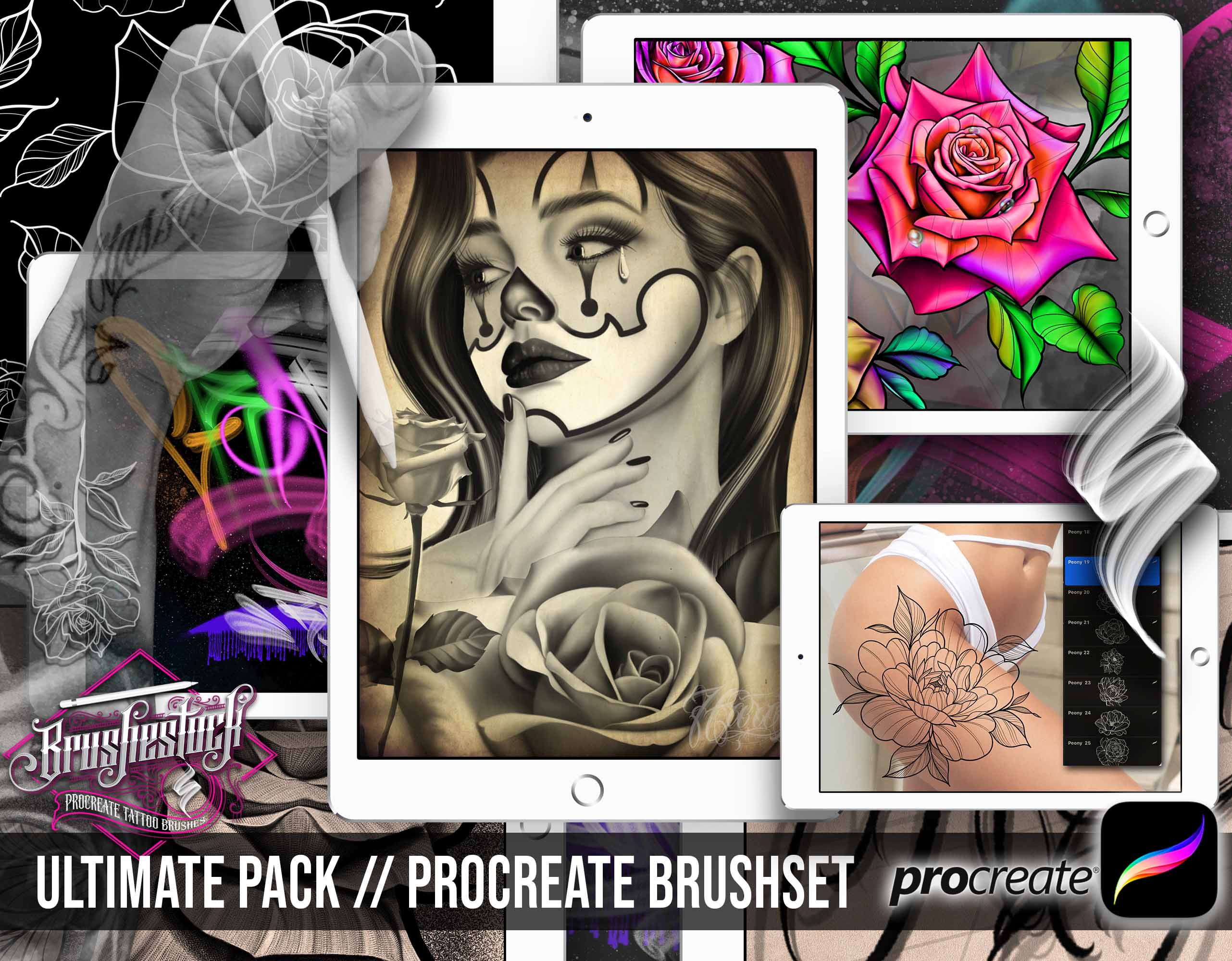 2000 Tattoo Brushes & Stamps for Procreate application on iPad & iPad ...